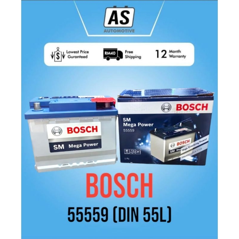DIN55 | 55559 (MF) | DIN55L Battery BOSCH Car Battery - VW Polo, Golf ...