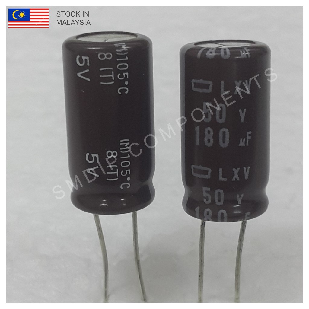 2PCS Nipponchemi-con, 180uF 50V 105°C, Radial Capacitor, 10mm x 19mm ...