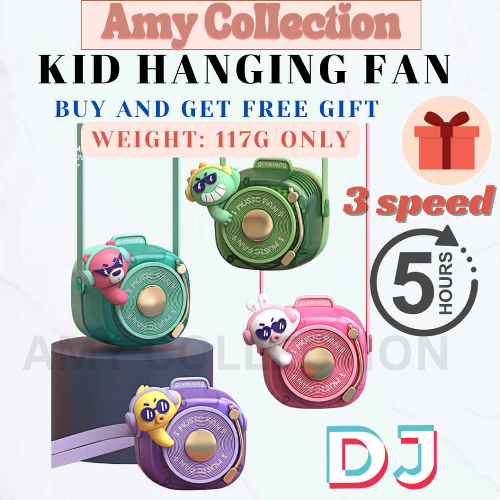 Cute Cartoon Kid Portable Hanging Neck Fan Hand Usb Rechargeable Neck ...