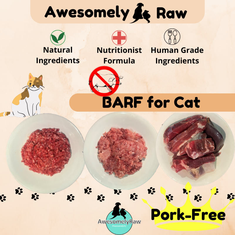 PORK-FREE BARF Raw Food for cat Raw Frozen Meat Chicken Beef Lamb Quail ...