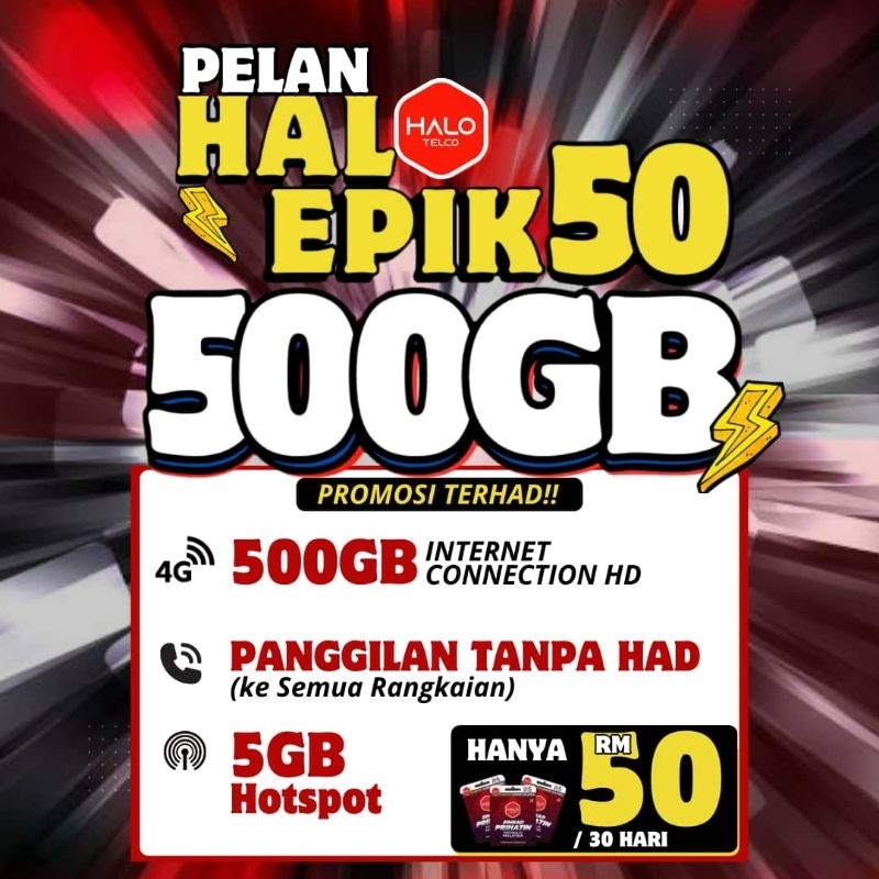Pelan data internet Halo epik 500GB 5G no1 MALAYSIA | Shopee Malaysia