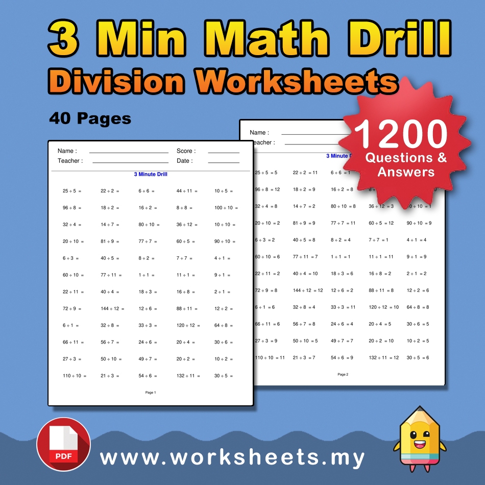 IGCSE Math [SOFTCOPY] 3 Min Drill Division Worksheets Book 1+2 (Ans 1 ...