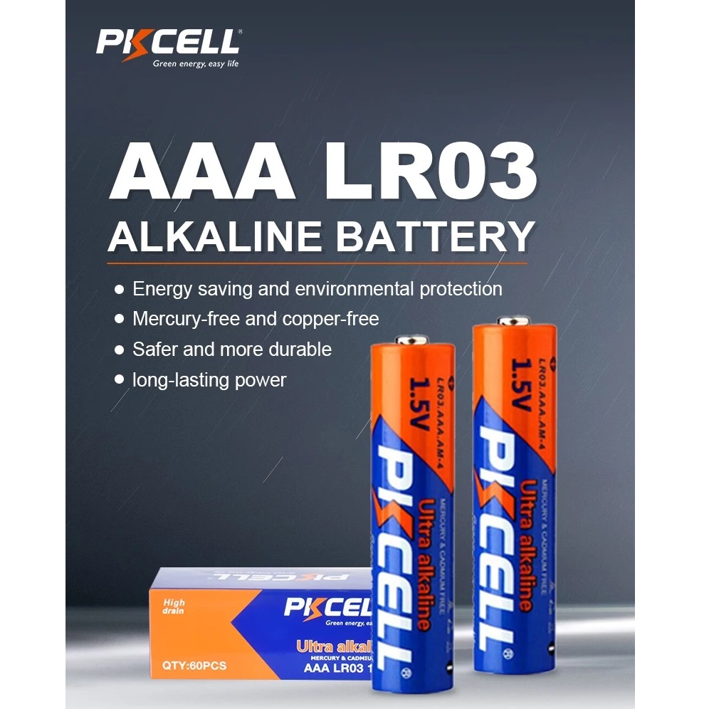 [24/60pcs] PKCELL AAA(LR03) Alkaline Battery High Quality Long Lasting ...