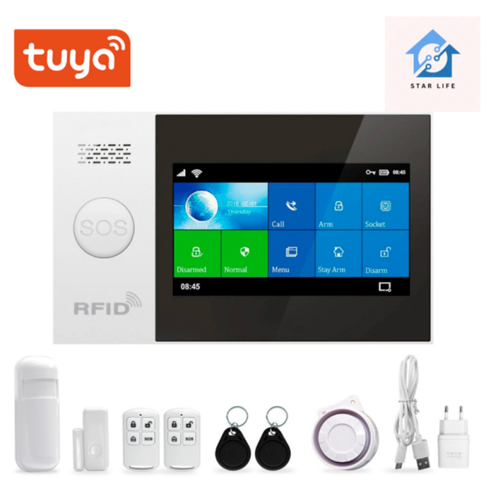 Tuya Smart Home Wireless 4G Alarm Host Set Human Sensor WIFI Alarm Anti ...