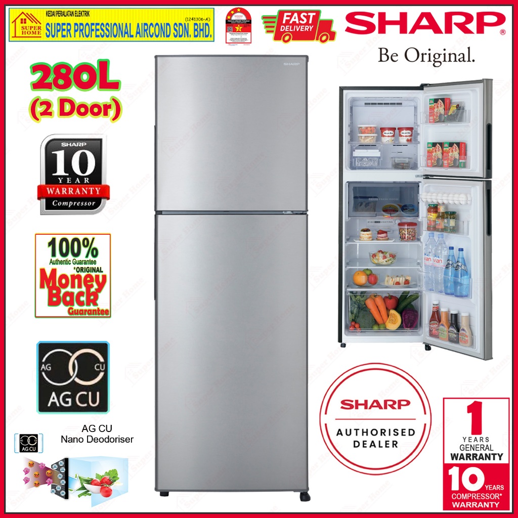 Sharp Refrigerator SJ285MSS 280L Smile Series 2-Door Fridge | Shopee ...