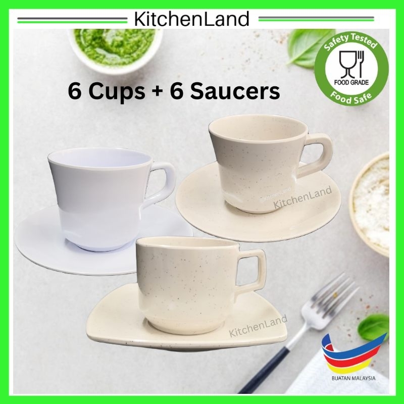 Melamine 6sets Tea Cup Coffee Cup with Saucer Cawan kopi Gelas Teh Mug ...