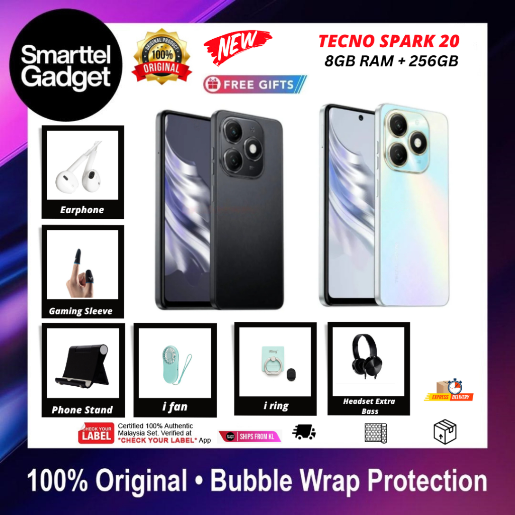 TECNO SPARK 20 8GB RAM + 256GB | 6.6inch HD+ | 5000mAh | MTK G85 ...