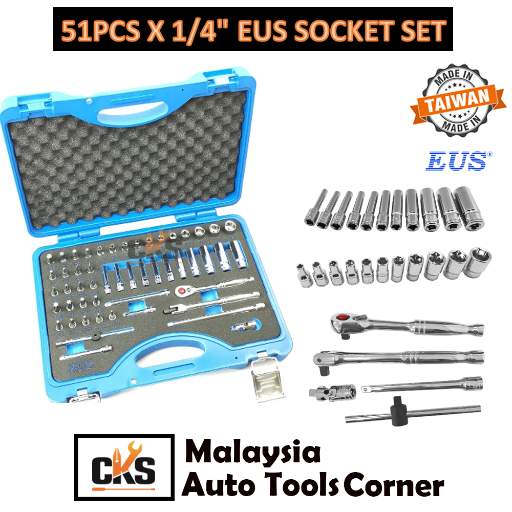 EUS 51pcs x 1/4" Socket Set 6pt Box Kecil Junior Box Hand Tools Made in ...