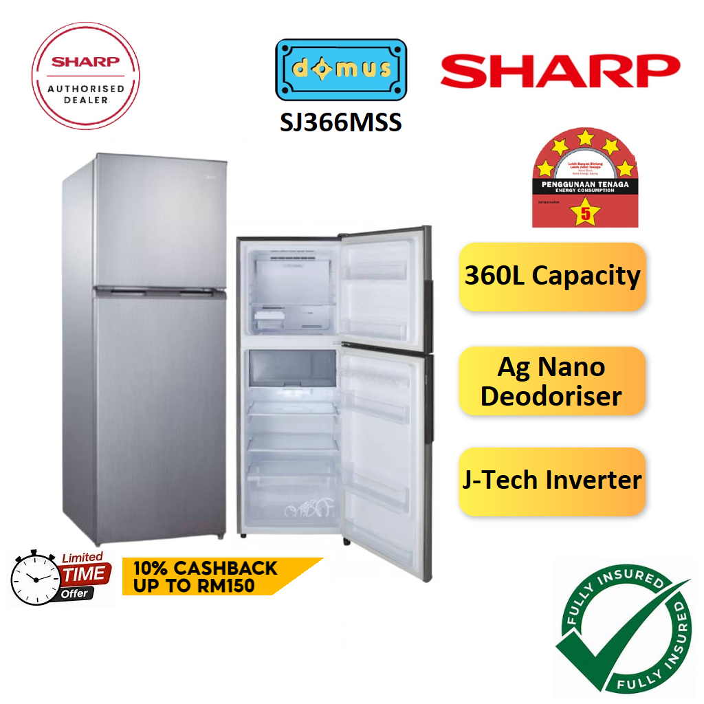 5 STAR Sharp Refrigerator 2 Door Inverter 360L Fridge Peti Sejuk Peti Ais 2 Pintu Inverter Murah ...