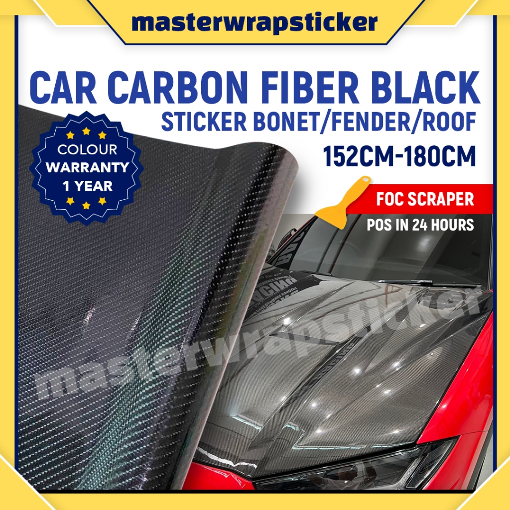 6D BLACK CAR CARBON FIBER STIKER KILAT(152CM-180CM)sticker kereta Bonet ...