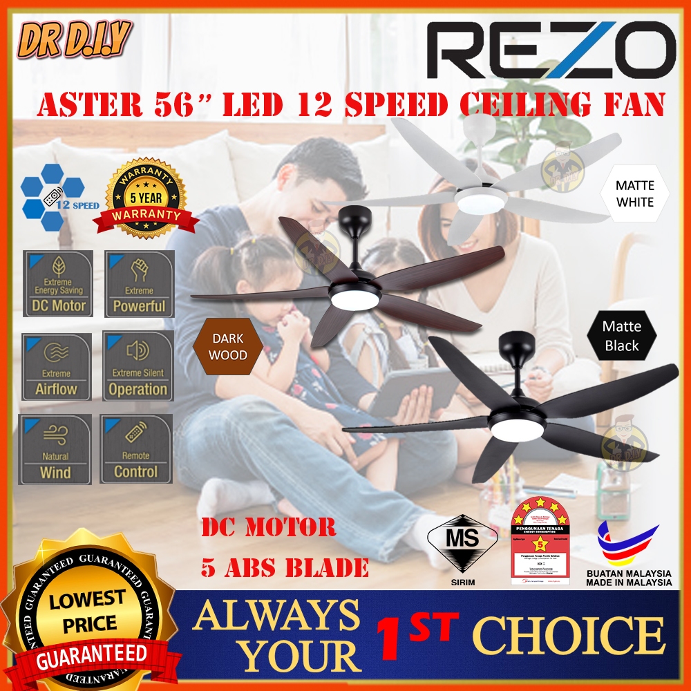 (KL FREE INSTALLATION) REZO ASTER 56”/42” DC MOTOR CEILING FAN WITH 3 ...