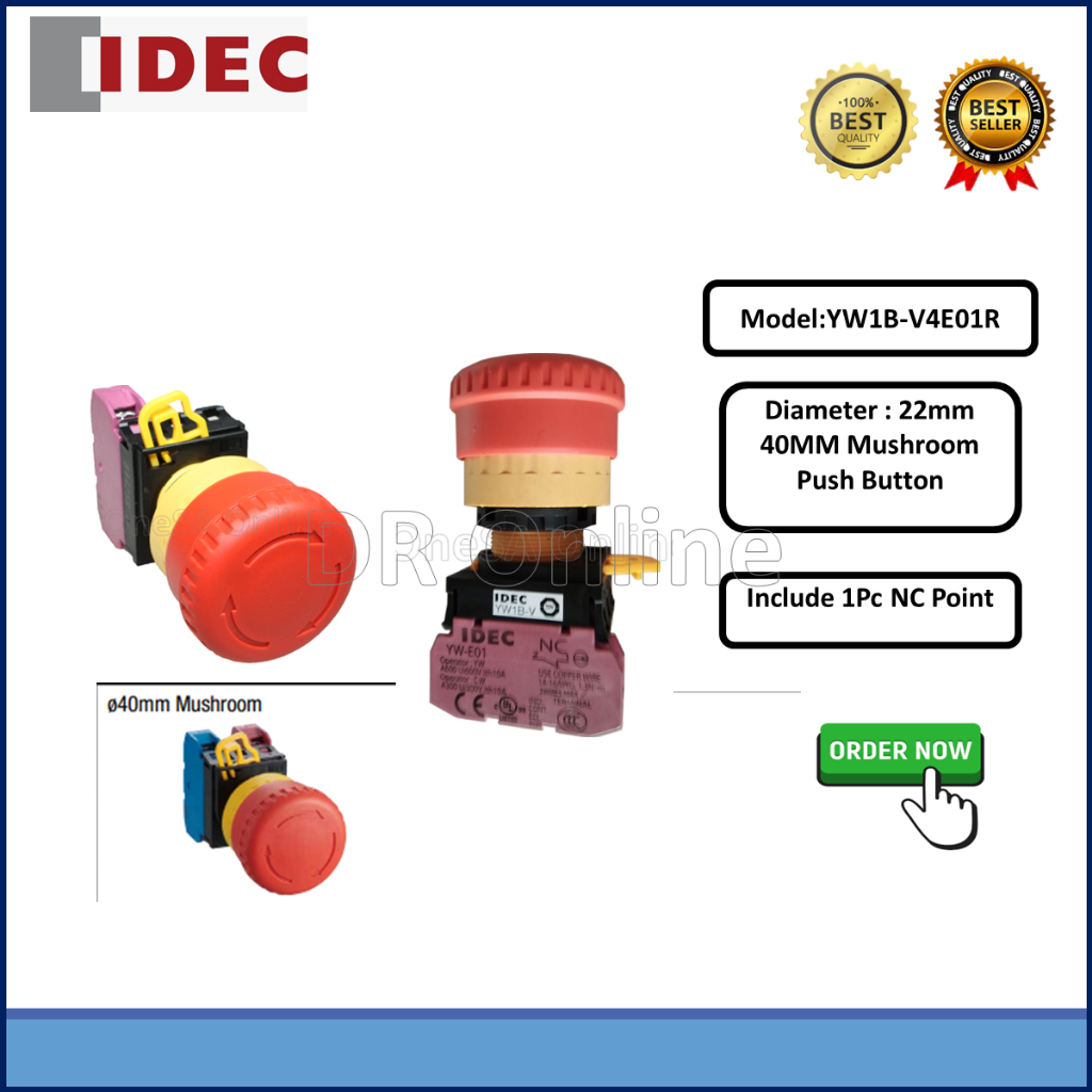 IDEC 22MM EMERGENCY STOP ,TURN RESET ~ 1NC , (YW1B-V4E01R) | Shopee ...
