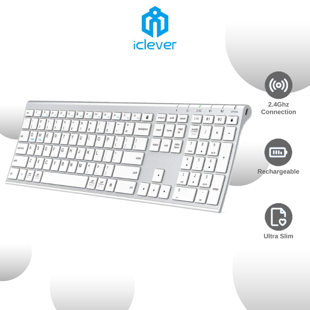 iClever Wireless Dual Mode Multi-Device Bluetooth Keyboard DK03 ...