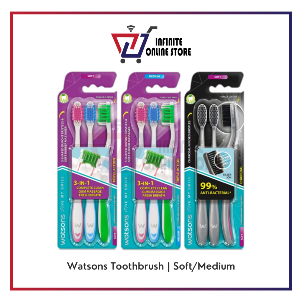 Watsons Toothbrush (3s) (Triple Action / Charcoal) | Shopee Malaysia
