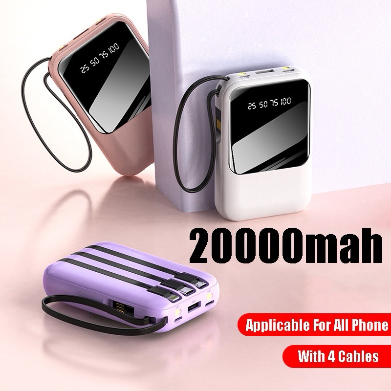 New Power bank 20000mah Latest Fast Charging Built-in 3 Cables Digital ...