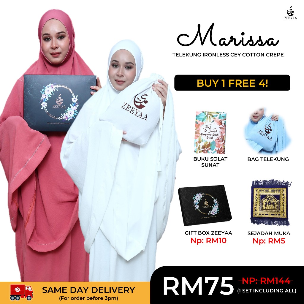 Zeeyaa Telekung Solat Dewasa Poket Berzip Ironless Kain Sembahyang Gift ...