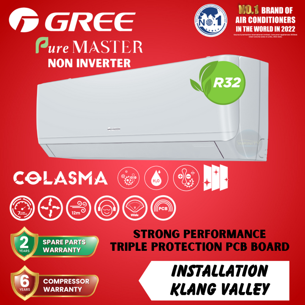 Gree R32 Non Inverter Air Conditioner 1HP, 1.5HP, 2.0HP & 2.5HP Ionizer ...