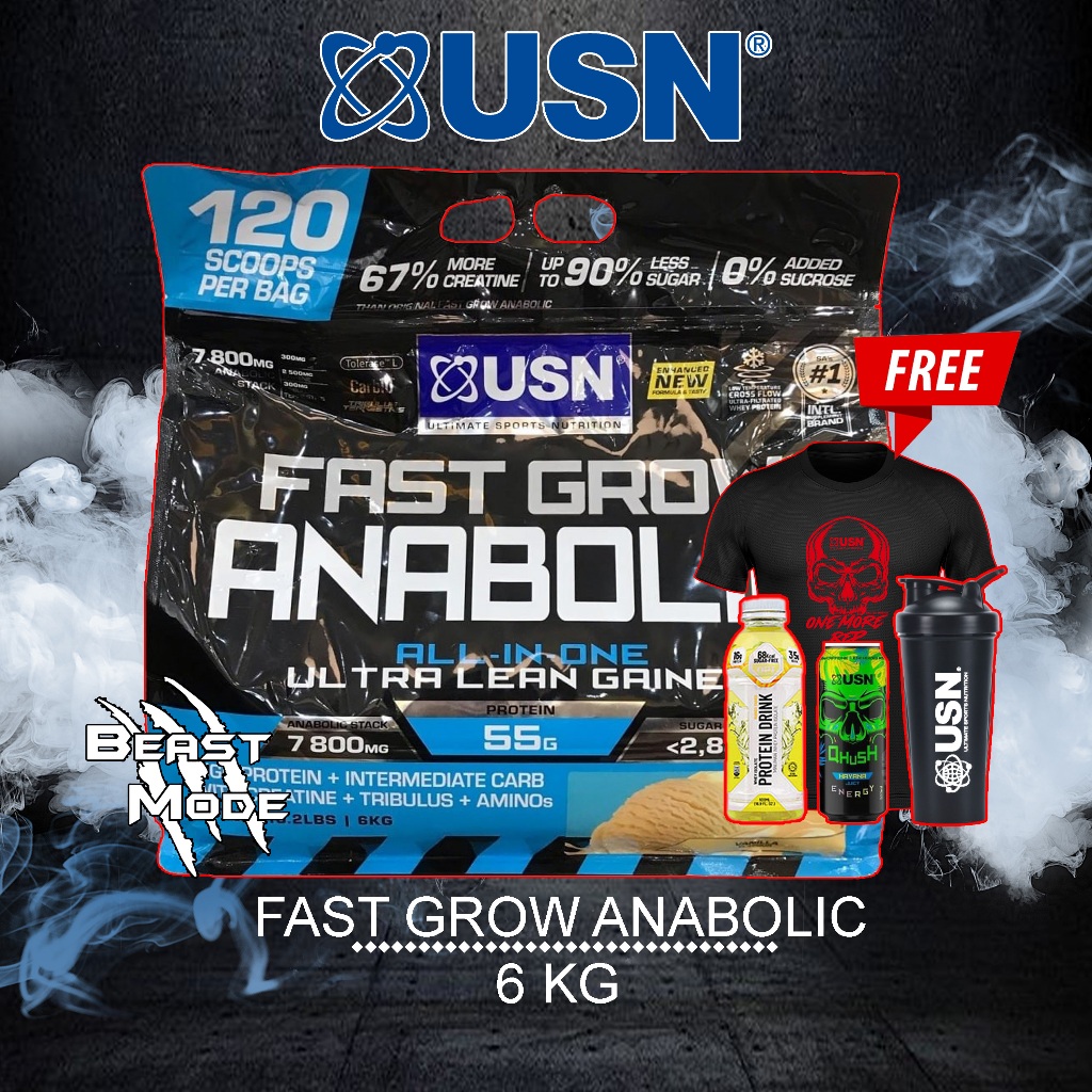 USN Fast Grow All-In-One Anabol Lean Muscle Strength Weight Gainer Mass ...