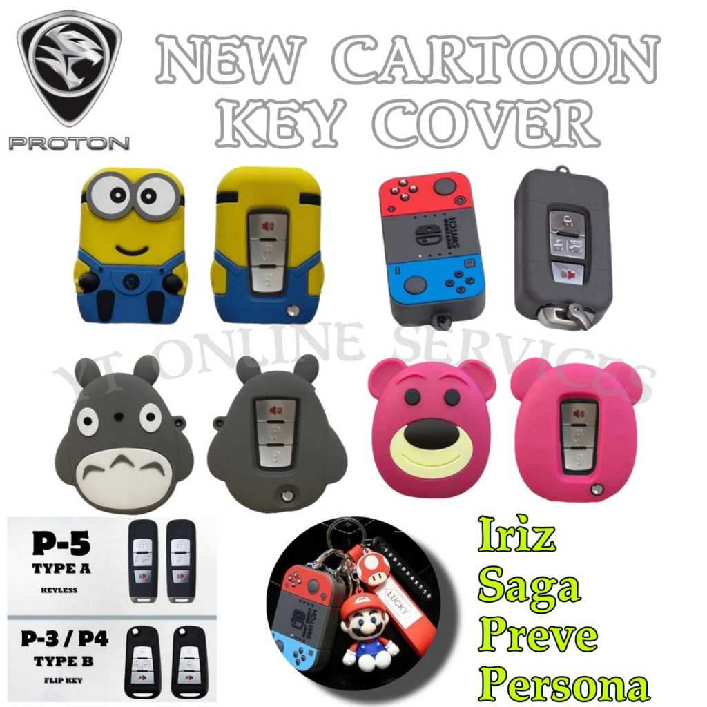 Proton Car Alarm Remote Smart Keyless Cartoon Design Key Cover Sarung ...