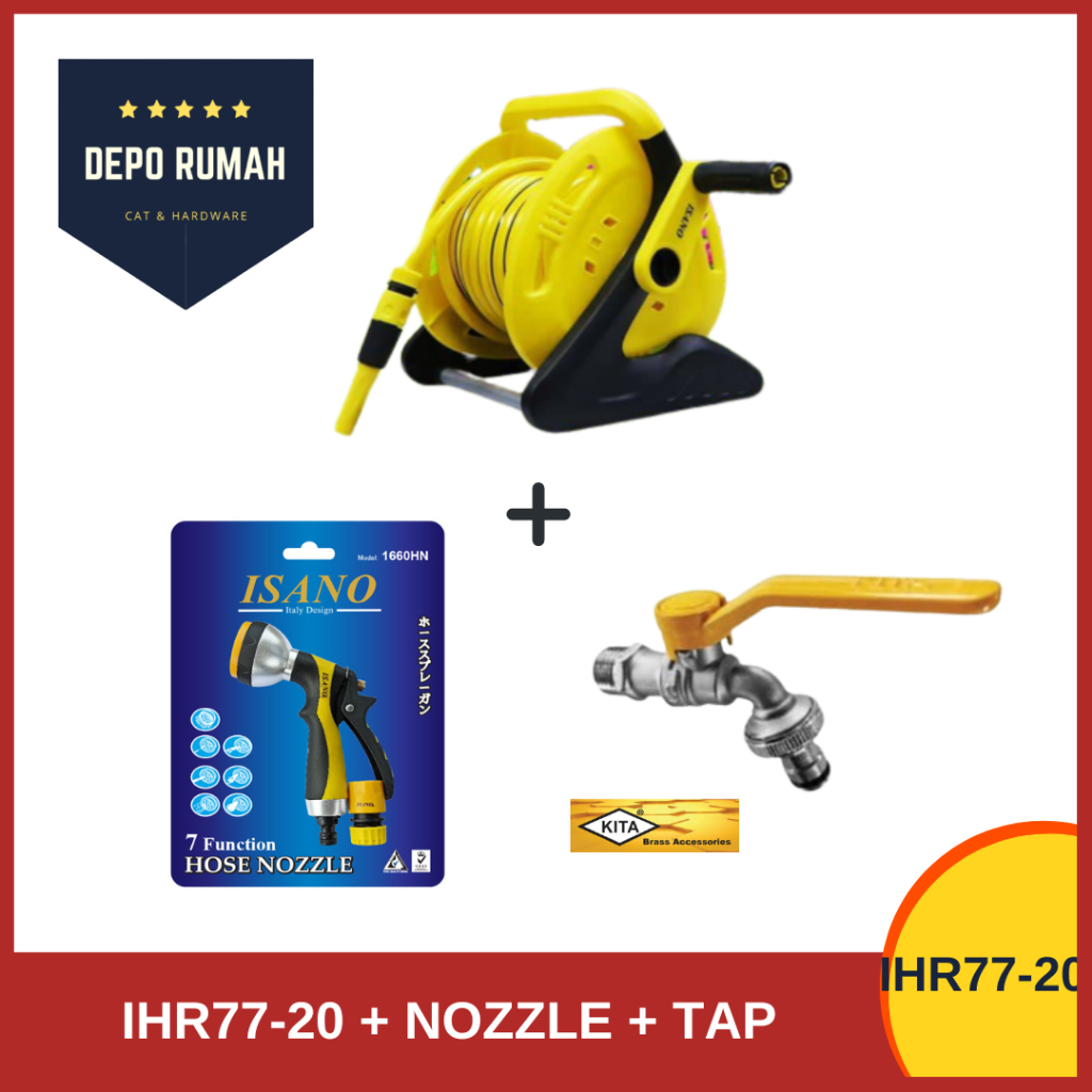Isano IHR7720 Compact 20m Garden Hose Reel /Free Standing & Wall ...