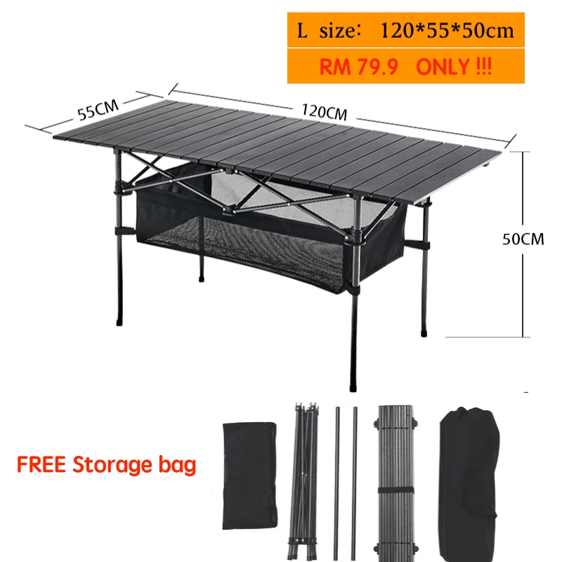 120CM Outdoor Camping Table with Net Bag Glamping Folding Folding ...