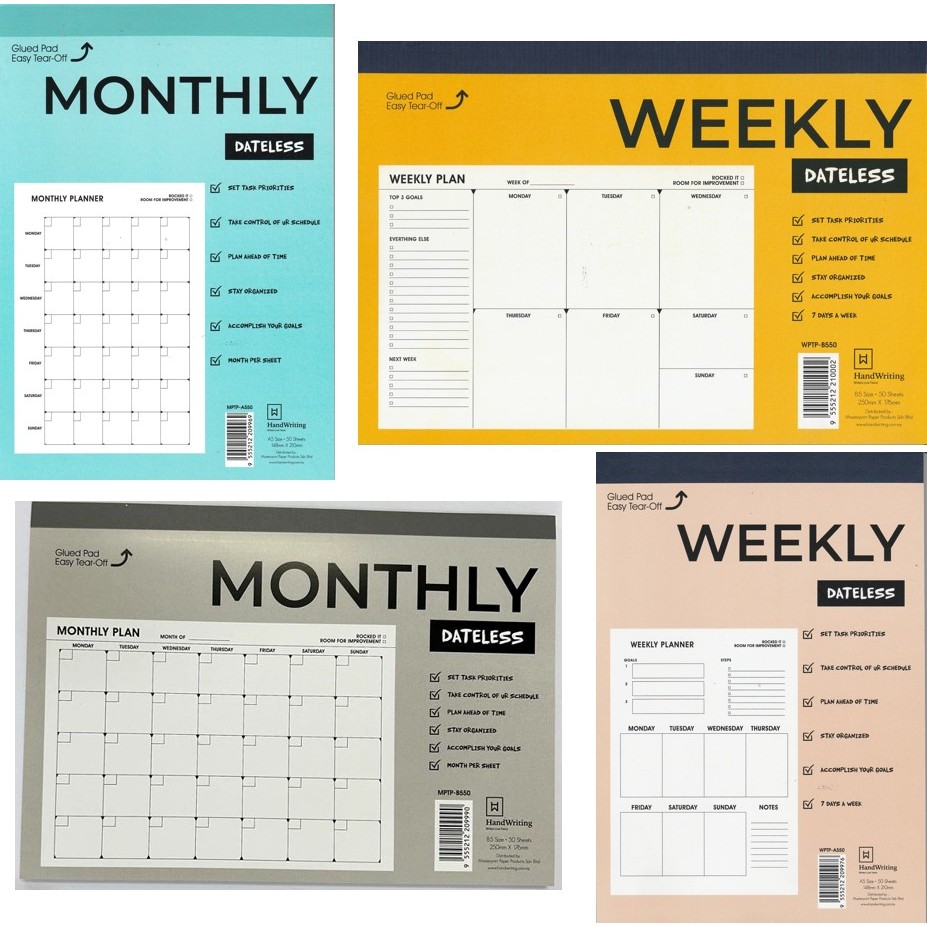 Dateless Dairy Planner A5 / B5 Weekly / Monthly Dateless Planner Pad ...