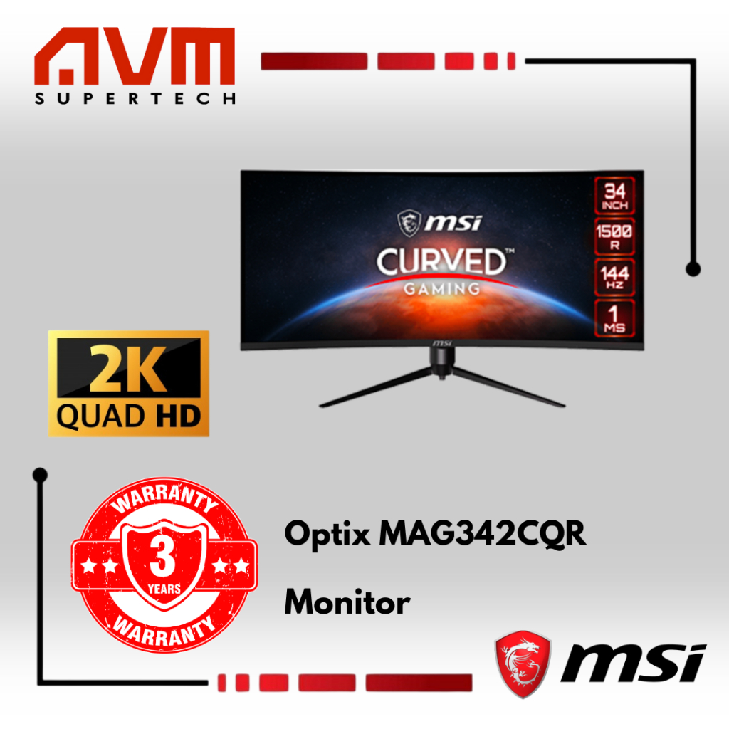 AVM MSI Optix MAG342CQR 34" 3440 x 1440 (UWQHD) 144Hz Gaming Monitor ...
