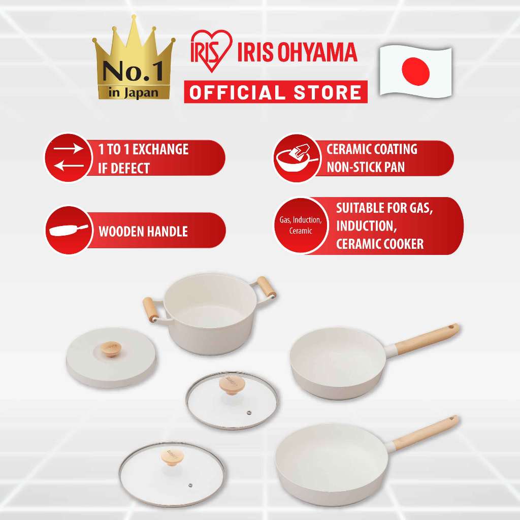 IRIS OHYAMA LUONTO Kitchen Chef Cookware Set Non-Stick Ceramic Coating ...