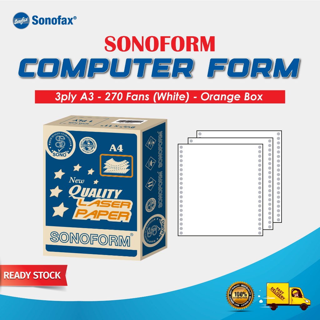 SONOFORM Computer Form 3 Ply A3 - NCR BCF Black Image White Paper (15 ...