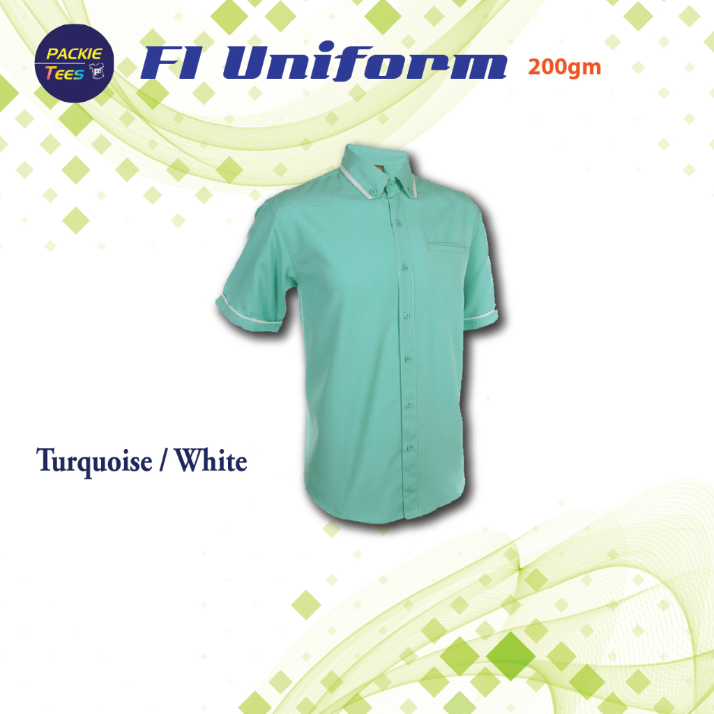 CORPORATE UNIFORM TURQUOISE BLUE/WHITE 65% POLYESTER/35% VISCOSE COLLAR ...