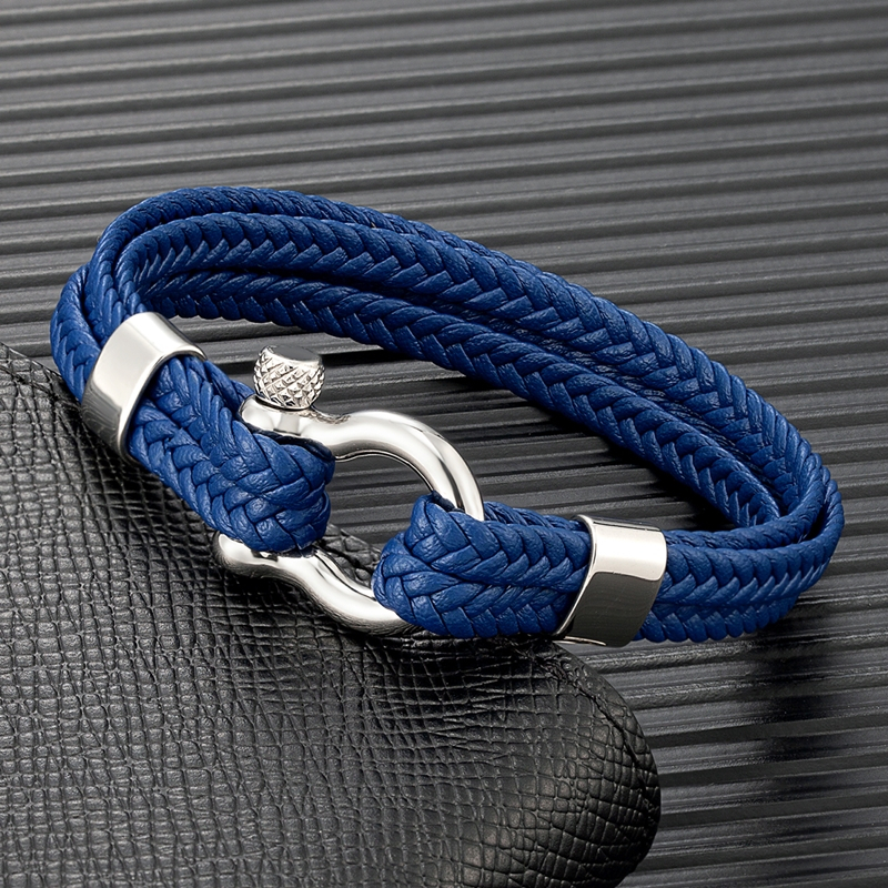 Bow Shape Shackle Bracelet Double-layer Woven Leather Bracelet For Men ...