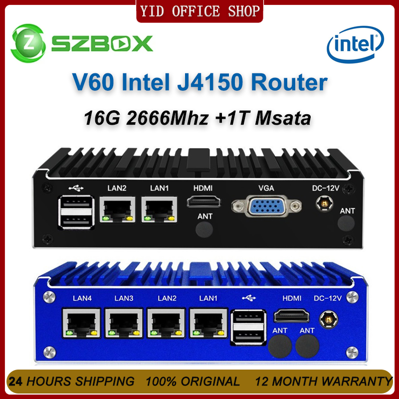 V60 Fanless Intel J4125 Pfsense Soft Router Intel I226 2.5G 4 LAN Mini ...