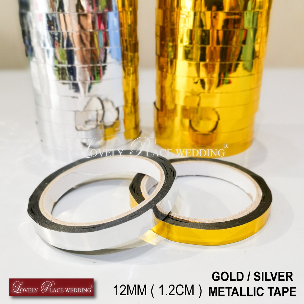 12MM GOLD / SILVER METALLIC STICKY PLASTIC TAPE - (1.2CM) / GOLD ...