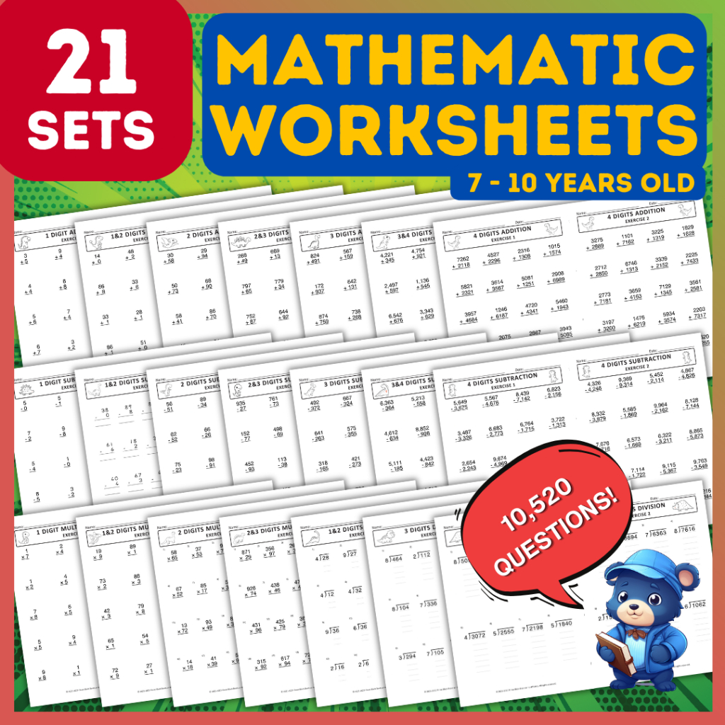 [21-IN-1 Bundle] Basic Mathematics Worksheets for Kids 7 to 10 Years ...