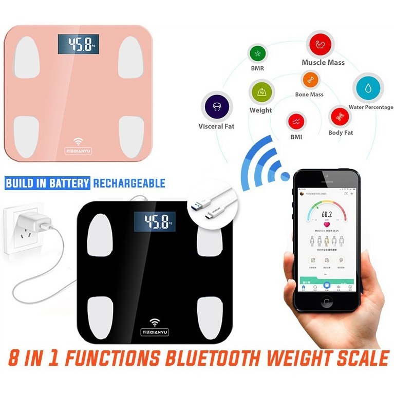 8 in 1 Intelligent Fat BMI Bluetooth Scale Digital Slim Body Weight ...