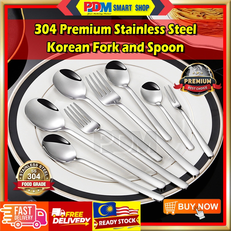 PDM Premium 304 Stainless Steel Korean Long Spoon and Fork Korean ...