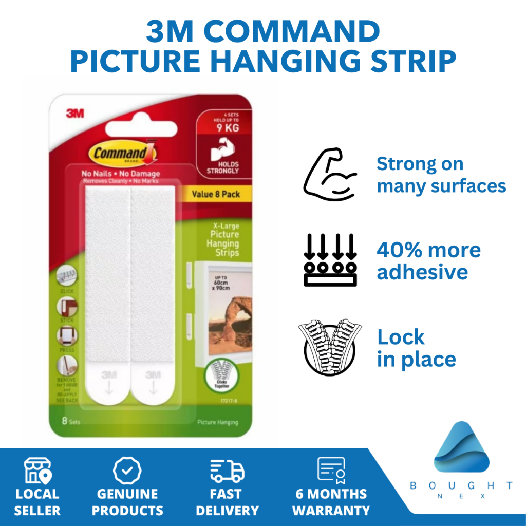 3M Command Picture Hanging Strip White -Large 4 Sets Secure Damage-Free ...