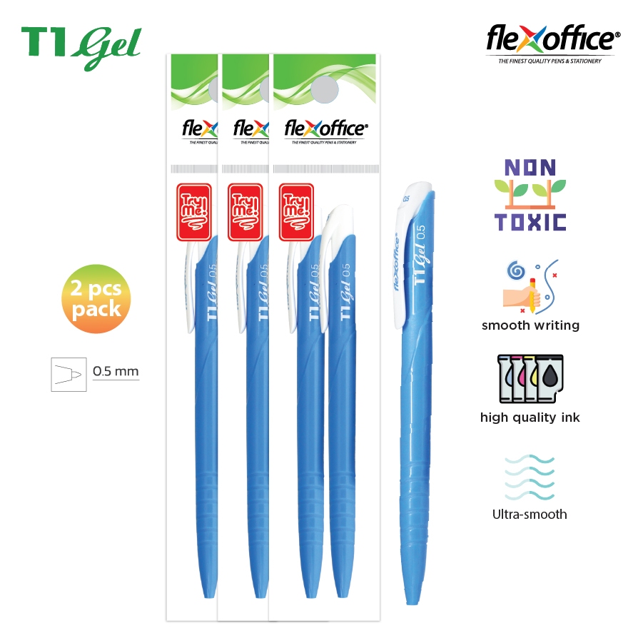 FlexOffice T1 Gel Pen 0.5 Fine Point - Black/Blue/Red (2 Pcs) FO-GEL036 ...