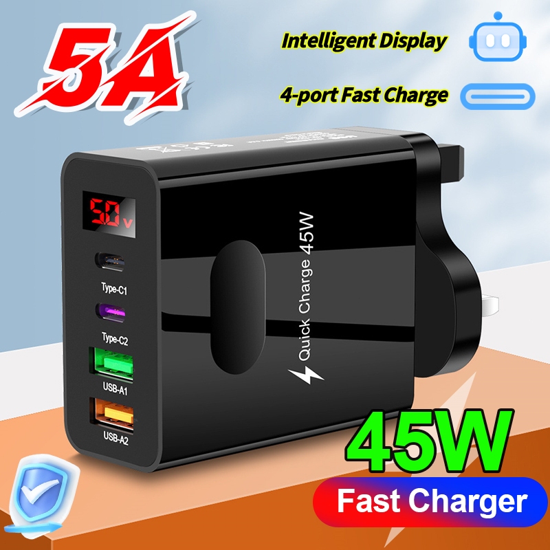 UK Plug 45W Quick Charger 4 Port Usb Fast Charging QC 3.0 3A Adapter ...