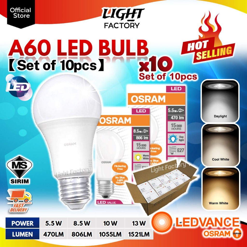 [SET 10pcs] OSRAM LED BULB 5.5W / 8.5W / 10W / 13W A60 A70 LED Bulb E27 Energy Saving Mentol ...