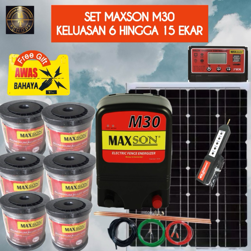 MAXSON M30 Set Keluasan 6 Hingga 15 Ekar Guna Solar/Tanpa Solar Pagar Elektrik. | Shopee Malaysia