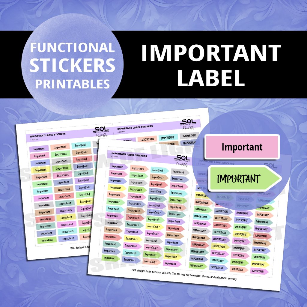 Printable Important Label Stickers | Planner Sticker | Cute Stickers ...