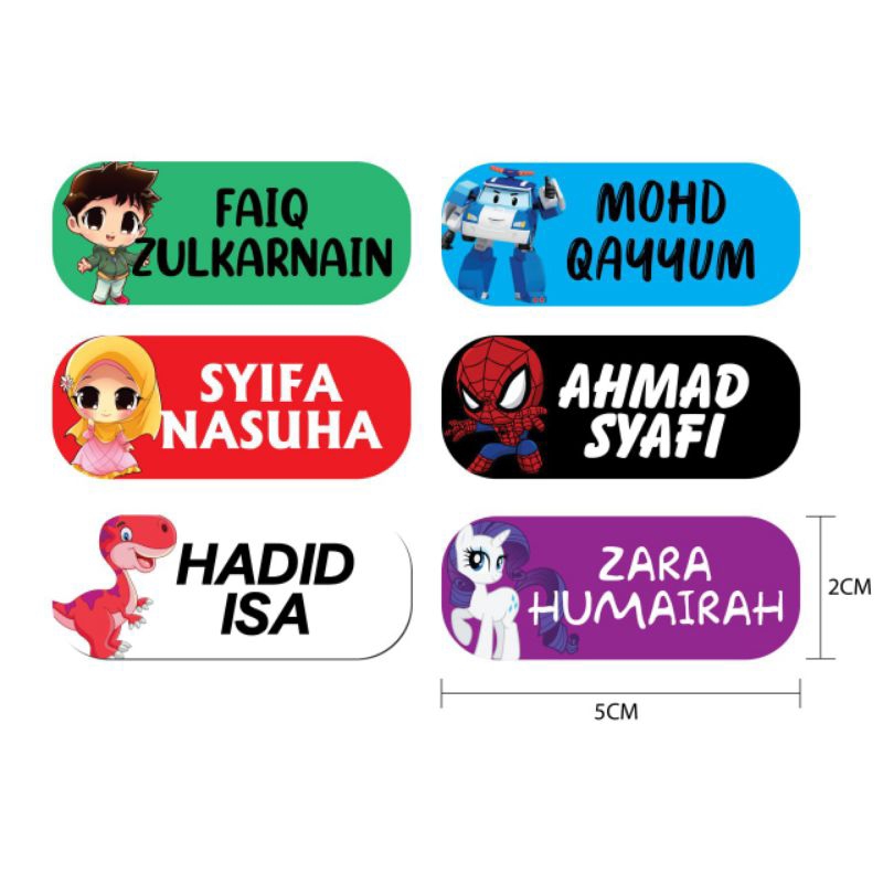 Custom Sticker Nama Kalis Air/ Waterproof/ Mirrorcoat Label Nama Murid ...