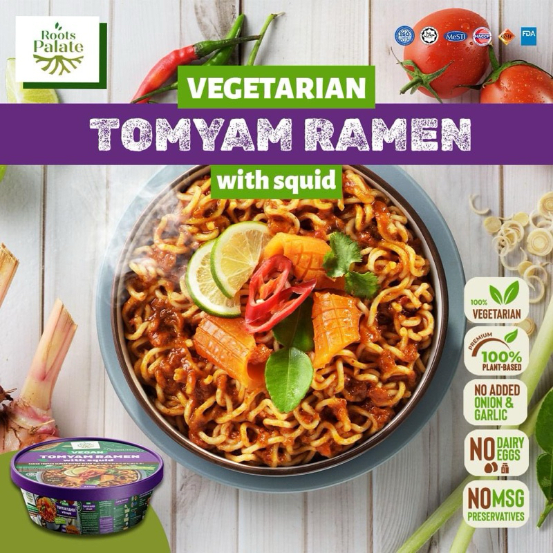 素东炎干捞拉面 Roots Plate Vegetarian Tomyam Ramen With Squid 泰式冬蔭功鱿鱼干捞拉面 ...