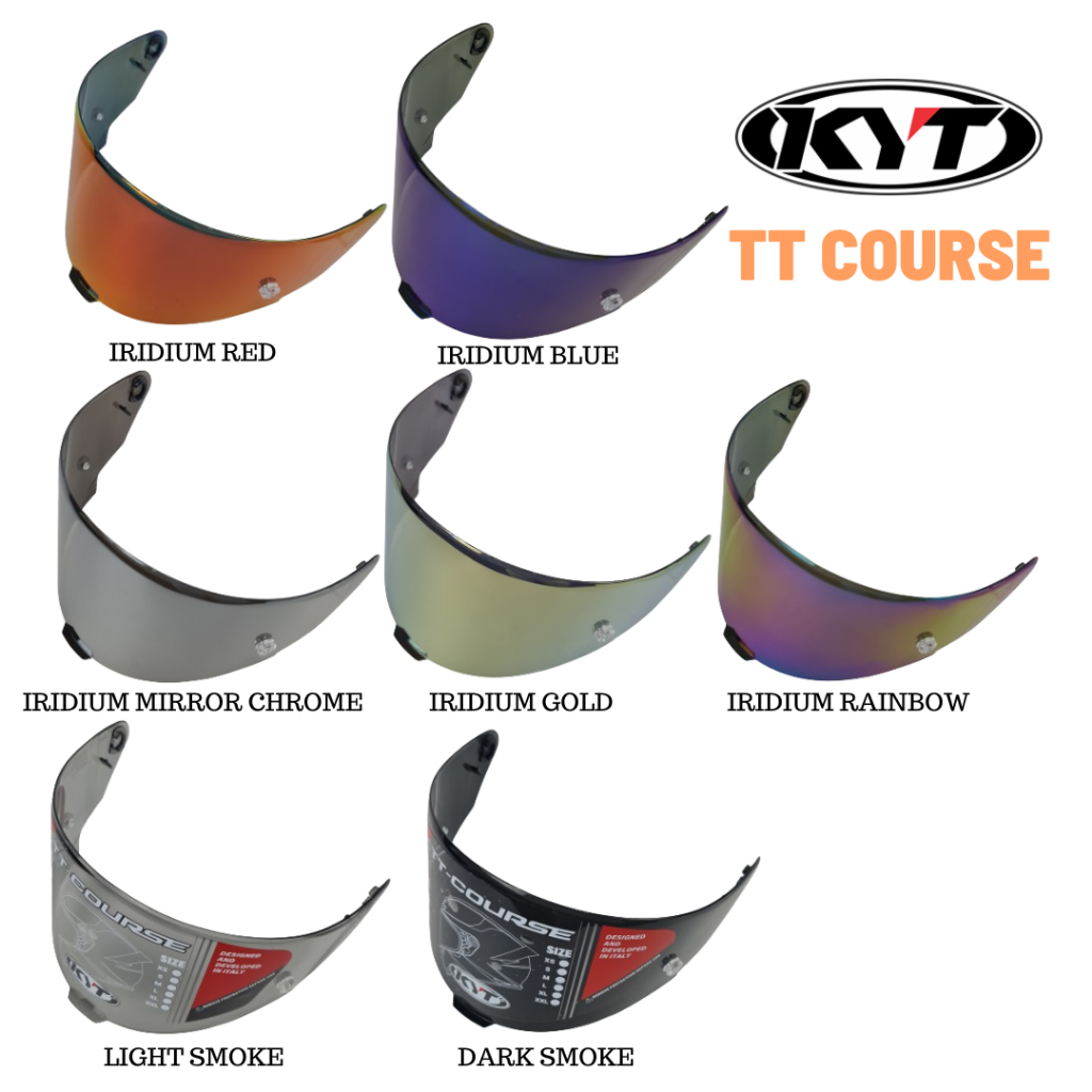 KYT VISOR TT COURSE (IRIDUM RED, GOLD, MIRROR CHROME, BLUE, RAINBOW ...