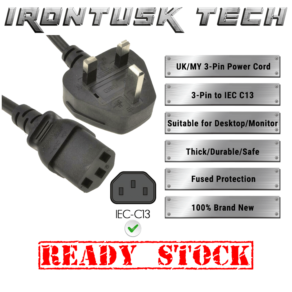 Dell 016583 16583 UK 3 Pin Plug Power Cord - Black - Ready Stock and ...