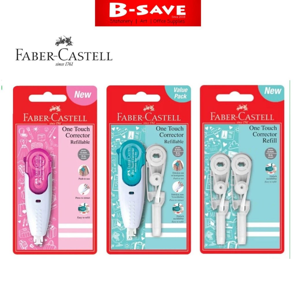 Faber Castell One Touch Corrector + Refill 1set / Correction Tape ...