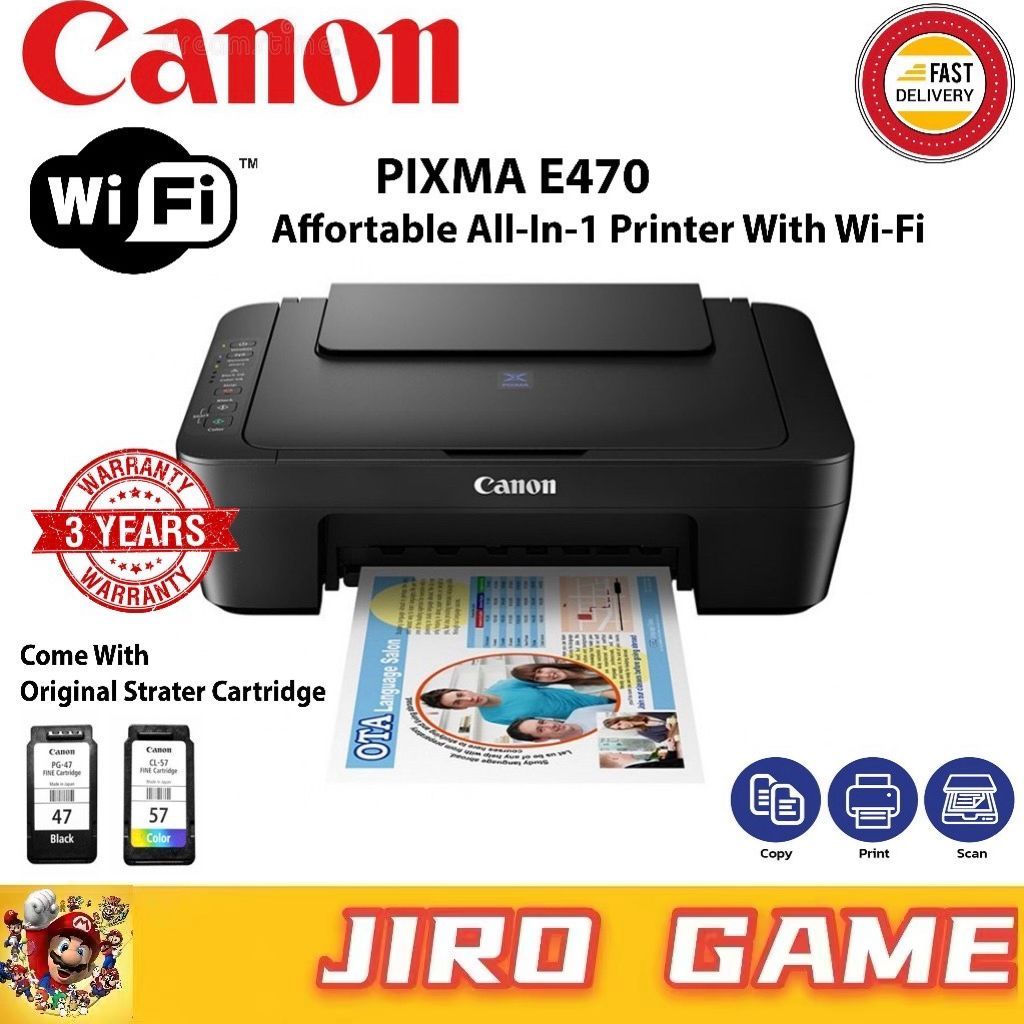 Canon Pixma E470 All In 1 Print/Scan/Copy/Wifi Wireless Inkjet ...