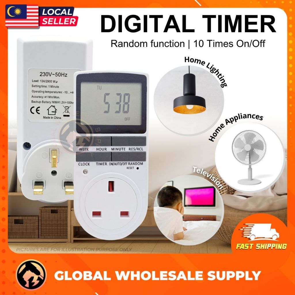 Global Pro Premium 7-Day Programmable Digital Timer 24-Hour UK 3 Pin Plug Digital Plug in Timer ...