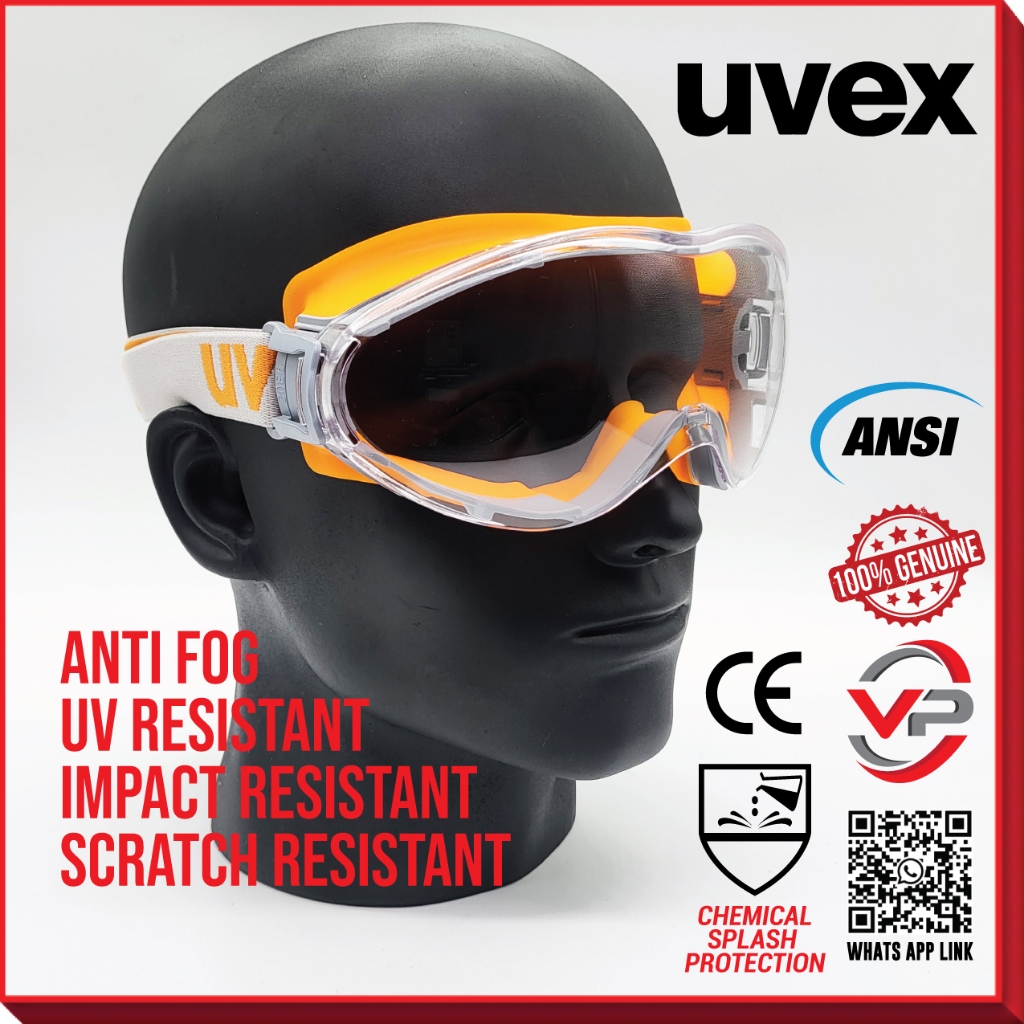 UVEX 9302-245 ULTRASONIC GOGGLES ANTI FOG ORANGE/GREY PC CLEAR CHEMICAL OVERSPEC | Shopee Malaysia